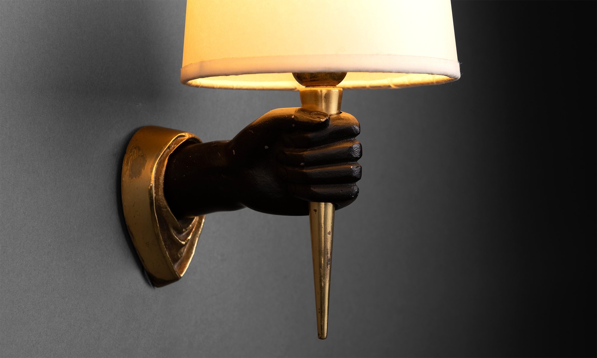 Pair of Black Hand Wall Lights in the style of Andre Arbus :: Obsolete